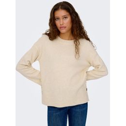 Strickpullover Only "ONLRENE LIFE LS BUTTON O-NECK CC KNT", Damen, Gr. L, gold (birch detail:melange, gold button), Strick, Obermaterial: 65% Polyester, 13% Nylon, 13% Polyacryl, 6% Wolle, 3% Elasthan, meliert, regular fit, Rundhals, Rippb&uuml;ndchen, Pullover Strickpullover