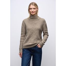 Rollkragenpullover Street One, Damen, Gr. 42, mocha glow meliert, Web, 37% Baumwolle, 34% Polyacryl, 26% Polyester, 3% Elasthan, unifarben, comfort fit normal, hoch geschlossener Ausschnitt, elastischer Bund, Pullover Rollkragenpullover