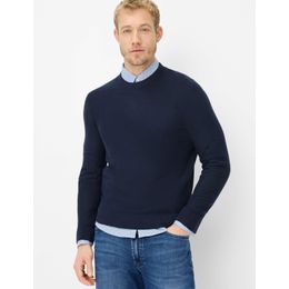 Rundhalspullover Brax "Style RICK", Damen, Gr. L (52), navy, Strick, 44% Baumwolle, 36% Leinen, 20% Polyester, Rundhals, Pullover Rundhalspullover