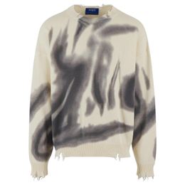 Rundhalspullover PEQUS "PEQUS PEQUS Smoked Knit Sweater", Damen, Gr. L, cream, 100% Baumwolle, mehrfarbig, oversize, Rundhals, Pullover Rundhalspullover