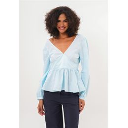Klassische Bluse FRESHLIONS "Brielle", Damen, Gr. M, blau (hellblau), 100% Baumwolle, gestreift, normal, tiefer V-Ausschnitt, Blusen, mit gestreiftem Design