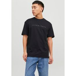 Jack & Jones Rundhalsshirt JACK & JONES "JJESTAR mit Pigmentprint und Baumwollgef&uuml;hl", Herren, Gr. XL, schwarz, Single Jersey, Obermaterial: 100% Baumwolle, bedruckt, relaxed fit taillenbedeckt, Rundhals, gerader Abschluss, Shirts Rundhalsshirt, mit Pigmentprint