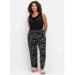 Jerseyhose sheego, Damen, Gr. 46, Normalgr&ouml;&szlig;en, schwarz (schwarz, gemustert), 95% Viskose, 5% Elasthan, bedruckt, gebl&uuml;mt, gemustert, mehrfarbig, Hosen Jerseyhose
