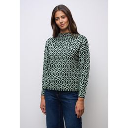 Jacquardpullover Street One, Damen, Gr. 34, juniper grün, Stoff, 51% Viskose, 30% Polyester, 19% Nylon, Jacquardmuster, normal normal, hoch geschlossener Ausschnitt, abgesteppt, Pullover, mit grafischem Muster
