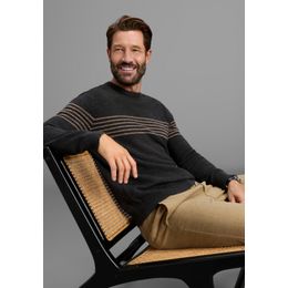 MAN'S WORLD Rundhalspullover MAN'S WORLD "Neue Kollektion Highlight Bruststreifen", Damen, Gr. 5XL (72/74), grau melange, Strick, Obermaterial: 100% Baumwolle, gestreift, regular fit normal, Rundhals, Strickb&uuml;ndchen, Pullover Rundhalspullover