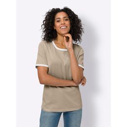 Kurzarmshirt Classic Basics "Shirt", Damen, Gr. 42, beige (beige, ecru), 100% Baumwolle, gemustert, mehrfarbig, Rundhals, Shirts