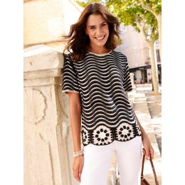 Rundhalspullover Inspirationen "Pullover", Damen, Gr. 36, schwarz, ecru, gemustert, 50% Baumwolle, 50% Polyacryl, gemustert, mehrfarbig, Pullover Rundhalspullover