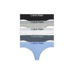 Damen Tanga "THONG 5PK", Calvin Klein Underwear, Gr. XSschwarz, weiß, grau heather, frozen fio, Webqualität, Obermaterial: 95% Baumwolle, 5%
