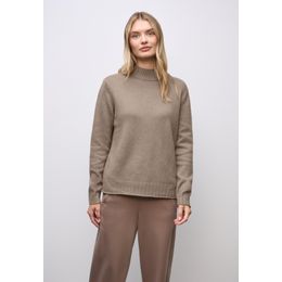 Stehkragenpullover Street One, Damen, Gr. 46, mocha glow meliert, Web, 37% Polyacryl, 29% Baumwolle, 29% Polyester, 5% Nylon, unifarben, normal normal, hoch geschlossener Ausschnitt, Rippb&uuml;ndchen, Pullover Stehkragenpullover