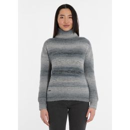 Rollkragenpullover Ragwear "SAFINA", Damen, Gr. L, grau (dunkelgrau), Strick, Obermaterial: 54% Nylon, 23% Polyacryl, 23% Polyester, gemustert, gestreift, normal, Rundhals, Rippstrickb&uuml;ndchen, Pullover Rollkragenpullover, pflegeleichter Materialmix, hoher Rollkragen