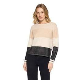Strickpullover Betty Barclay "Damen mit Rippenstruktur", Damen, Gr. 42, patch schwarz, beige, Strick, Obermaterial: 50% Viskose, 27% Polyamid, 23% Polyester, gerade normal, Rundhals, Pullover Strickpullover