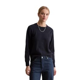 Marc O'Polo Strickpullover MARC O'POLO DENIM "aus Soft Cotton Stretch", Damen, Gr. S, dunkelblau melange, Obermaterial: 58% Baumwolle, 25% Polyamid, 17% Polyester, unifarben, Rundhals, Pullover Strickpullover