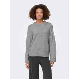 Strickpullover Only "ONLRENE LIFE LS BUTTON O-NECK CC KNT", Damen, Gr. L, silber (medium grau melange detail:silber button), Strick, Obermaterial: 65% Polyester, 13% Nylon, 13% Polyacryl, 6% Wolle, 3% Elasthan, regular fit, Rundhals, Rippb&uuml;ndchen, Pullover Strickpullover
