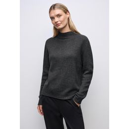 Street One Damen Stehkragenpullovergravel grau meliert, Gr. 40, unifarben, Web, 37% Polyacryl, 29% Baumwolle, 29% Polyester, 5% Nylon, Pullover,