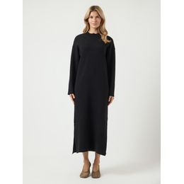 Strickkleid Y.A.S "YASELMA LS LONG KNIT DRESS S. NOOS", Damen, Gr. XS, N-Gr, schwarz, Feinstrick, Obermaterial: 52% Viskose, 26% Polyester, 22% Nylon, unifarben, regular fit ca. Mitte Wade, Kleider Strickkleid