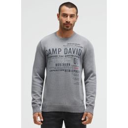 Rundhalspullover CAMP DAVID, Damen, Gr. 4XL, schwarz stone, Material: 100% Baumwolle, bedruckt, regular fit normal, Rundhals, eingesetzt Rippb&uuml;ndchen, Pullover Rundhalspullover