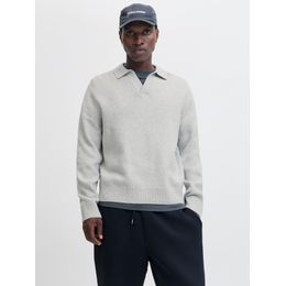 Jack & Jones Strickpullover JACK & JONES "JCOCOVER KNIT SPLIT NECK POLO", Jungen, Gr. XS, grau (light grau melange), Strick, Obermaterial: 60% Polyester, 40% Baumwolle, meliert, relaxed fit normal, Pullover Strickpullover