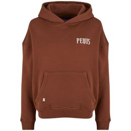 Kapuzenpullover PEQUS "PEQUS PEQUS Back Logo Hoodie", Damen, Gr. L, braun, 100% Baumwolle, mehrfarbig, normal, ohne Ausschnitt, Pullover Kapuzenpullover