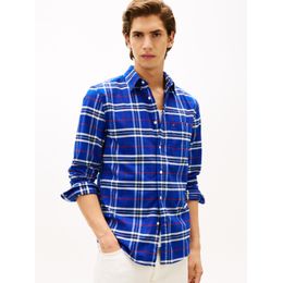 Langarmhemd Tommy Hilfiger "BRUSHED OXFORD CHECK", Herren, Gr. XL, N-Gr, wedge blau, check, Web, Obermaterial: 100% Baumwolle, kariert, regular fit normal, Rundhals, 1-Knopf-Manschette, Hemden, regular fit, kariert, Button-down-Kragen