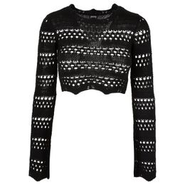 Rundhalspullover Urban Classics "Urban Classics Damen Ladies Cropped Crochet Knit Sweater", Damen, Gr. XS, schwarz, 100% Polyacryl, unifarben, relaxed fit, Rundhals, Pullover Rundhalspullover