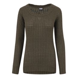 Rundhalspullover Urban Classics "Urban Classics Damen Ladies Long Wideneck Sweater", Damen, Gr. XL, olive, 100% Polyacryl, unifarben, normal, Balconnet, Pullover Rundhalspullover