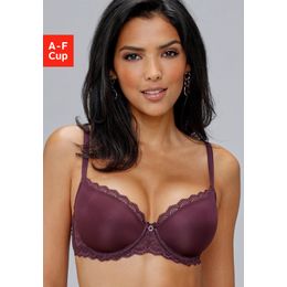 Schalen-BH Lascana "Evita", Damen, Gr. 70, Cup B, lila (aubergine), Microtouch, Obermaterial: 90% Polyamid, 10% Elasthan, BHs Schalen-BH, mit feiner Spitzenborte, Dessous