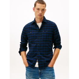 Langarmhemd Tommy Hilfiger "BUFFALO CHECK", Herren, Gr. L, N-Gr, night sky, check, Web, Obermaterial: 100% Baumwolle, kariert, regular fit, 1-Knopf-Manschette, Hemden, regular fit, Kentkragen, kariert