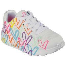 Sneaker Skechers "JGoldcrown: Uno Lite - Spread the Love", M&auml;dchen, Gr. 37, bunt (wei&szlig;, multi), Lederimitat, Glitzer, Schuhe Sneaker, Chunky Sneaker, Pleatausneaker, Retro Sneaker mit allover Print