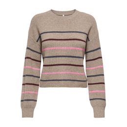 Strickpullover Only "ONLIBI LS STRIPE O-NECK CC KNT", Damen, Gr. XS, fossil stripes:mel, ombre, decadent, carmine mel, thin, Strick, Obermaterial: 50% Viskose, 27% Nylon, 23% Polyester, gestreift, regular fit normal, Rundhals, Pullover Strickpullover