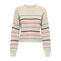 Strickpullover Only "ONLIBI LS STRIPE O-NECK CC KNT", Damen, Gr. L, baby's breath stripes:cashmere mel, decadent, carmine mel, thin, Strick, Obermaterial: 50% Viskose, 27% Nylon, 23% Polyester, gestreift, regular fit normal, Rundhals, Pullover Strickpullover
