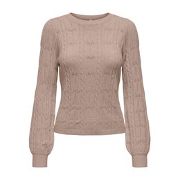 Strickpullover Only "ONLKATIA LS STRUCTURE O-NECK PULL CC KNT", Damen, Gr. XL, mocha meringue detail:melange, Strick, Obermaterial: 50% Viskose, 27% Nylon, 23% Polyester, meliert, regular fit normal, Rundhals, Rippb&uuml;ndchen, Pullover Strickpullover