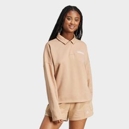 Sweatshirt adidas Sportswear "W LIN FL POLO", Damen, Gr. XL, warm sandstone, wei&szlig;, Obermaterial: 55% Baumwolle, 36% Polyester, 9% Viskose, Sweatshirts Sweatshirt