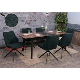 6er-Set Esszimmerstuhl MCW-O48, K&uuml;chenstuhl, drehbar Auto-Return, Stoff/Textil Chenille (320g/m&sup2;) &Ouml;ko-Tex ~ petrol-gr&uuml;n