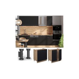 VICCO Sp&uuml;lenunterschrank Fame-Line Eiche Schwarz gestreift 80 cm mit Arbeitsplatte Eiche