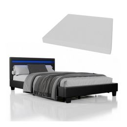 Juskys Polsterbett Paris schwarz 120&times;200 cm Bettgestell LED-Beleuchtung, Lattenrost & Matratze