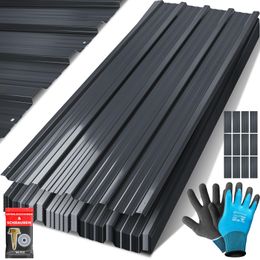 Kesser&reg; 12x Profilblech Trapezblech 129cm x 45cm = 7 m&sup2; - Dachblech f&uuml;r Ger&auml;tehaus, Dachplatten Verzinkter Stahl 0,25mm, inkl. 100 Schrauben + Unterlegescheiben & Montagehandschuhe