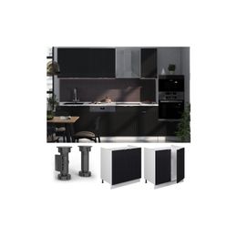 VICCO Sp&uuml;lenunterschrank Fame-Line Wei&szlig; Schwarz gestreift 80 cm mit Arbeitsplatte Anthrazit