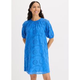 bonprix Kleid mit Lochstickerei, blau, Gr.38, Modern und bequem, aus Viskose
