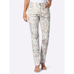 Heine Damen Druckhose, Natur, Gr. 20, Gerade Hosen, Material: Baumwolle