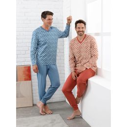 KINGsCLUB Herren Schlafanz&uuml;ge, mittelblau + rostrot, Gr&ouml;&szlig;e 44/46