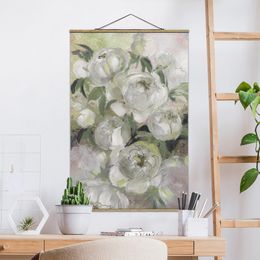 Stoffbild mit Posterleisten Wei&szlig;e Pfingstrosen