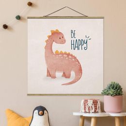 Stoffbild mit Posterleisten S&uuml;&szlig;e Dinos - Be happy