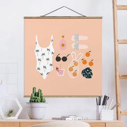 Bilderwelten Stoffbild mit Posterleisten Illustration Ein Tag am Strand