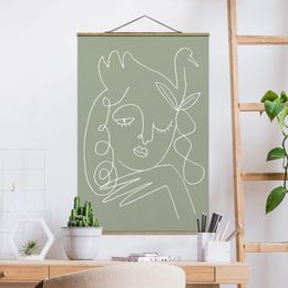 Bilderwelten Stoffbild mit Posterleisten Line Art Frau mit Vogel