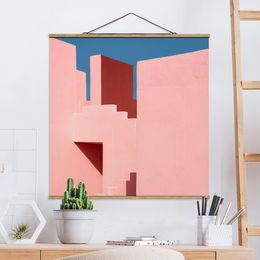 Bilderwelten Stoffbild mit Posterleisten Rosane Architektur und blauer Himmel