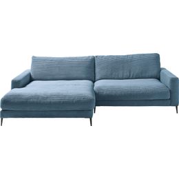 Ecksofa Home Affaire, B:272cm H:84cm T:190cm, blau, 88% Polyester, 12% Polyacryl, Wohnzimmer, Sofas, "Downtown, B/T/H: 272/190/84 cm L-Form", weicher