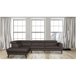 Ecksofa Home Affaire, B:305cm H:76cm T:233cm, braun, Bezug: Luxus-Mikrofaser (100%Polyester);Bezug: NaturLEDER, Wohnzimmer, Sofas, "Olanta, modern