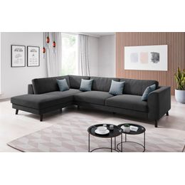Ecksofa Home Affaire, B:294cm H:83cm T:203cm, schwarz, Luxus-Microfaser (100% Polyester);Samt (100% Polyester), Wohnzimmer, Sofas, "Laurentia,