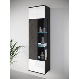 Vitrine Inosign, B:45cm H:161cm T:32cm, schwarz-wei&szlig;, Wohnzimmer, Schr&auml;nke, "Kenia, stehend und h&auml;ngend, T&uuml;ranschlag wechselbar", Vitrineschrank mit