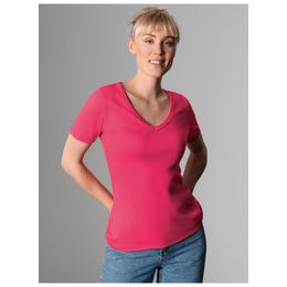 TRIGEMA Damen T-Shirt "TRIGEMA V-Shirt aus Baumwolle/Elastan", orange, Basic, Gr. XL, 95% Baumwolle, 5% Elastan, Shirts